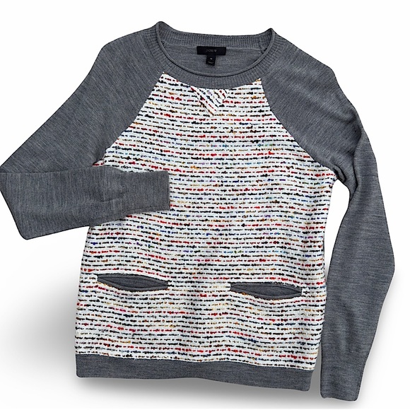 J. Crew | Sweaters | J Crew Tweed Front Merino Wool Sweater In Graphite ...
